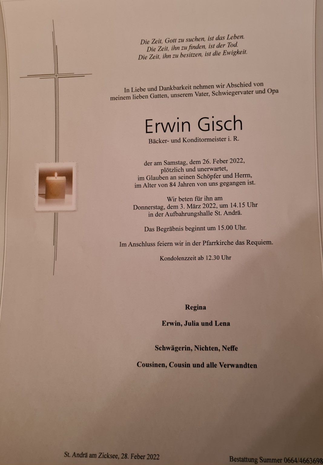 + Erwin GISCH – Röm.-kath. Pfarre St. Andrä am Zicksee